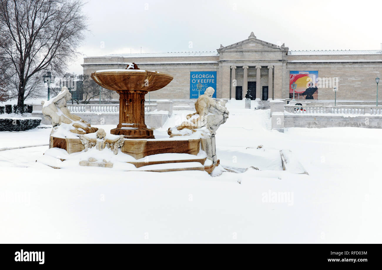 The snow laden Wade Park facing the south entrance of the Cleveland ...