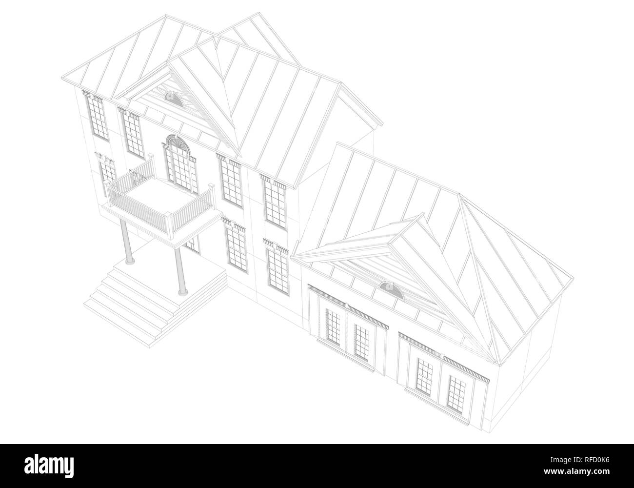 Drawing house in 3D. Vector illustration. House of black lines on a ...