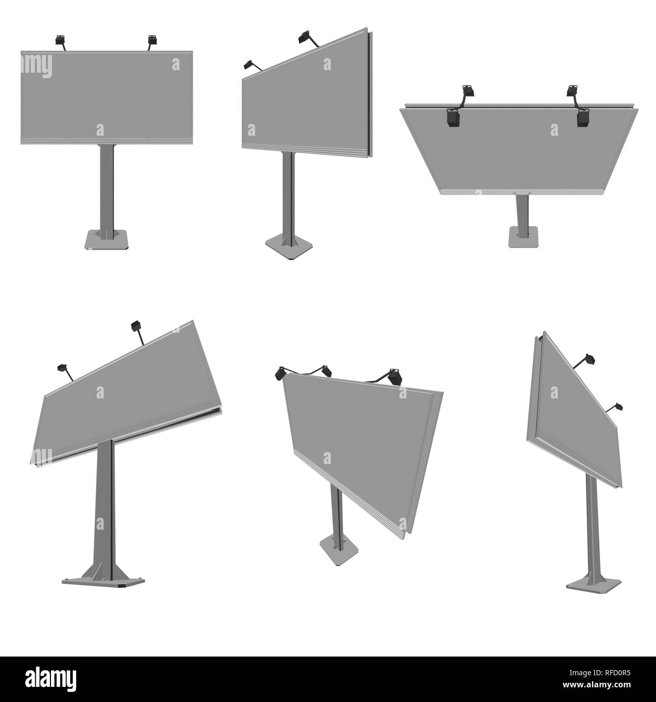Set with billboards. Advertising templates. 6 billboards in gray. 3D ...