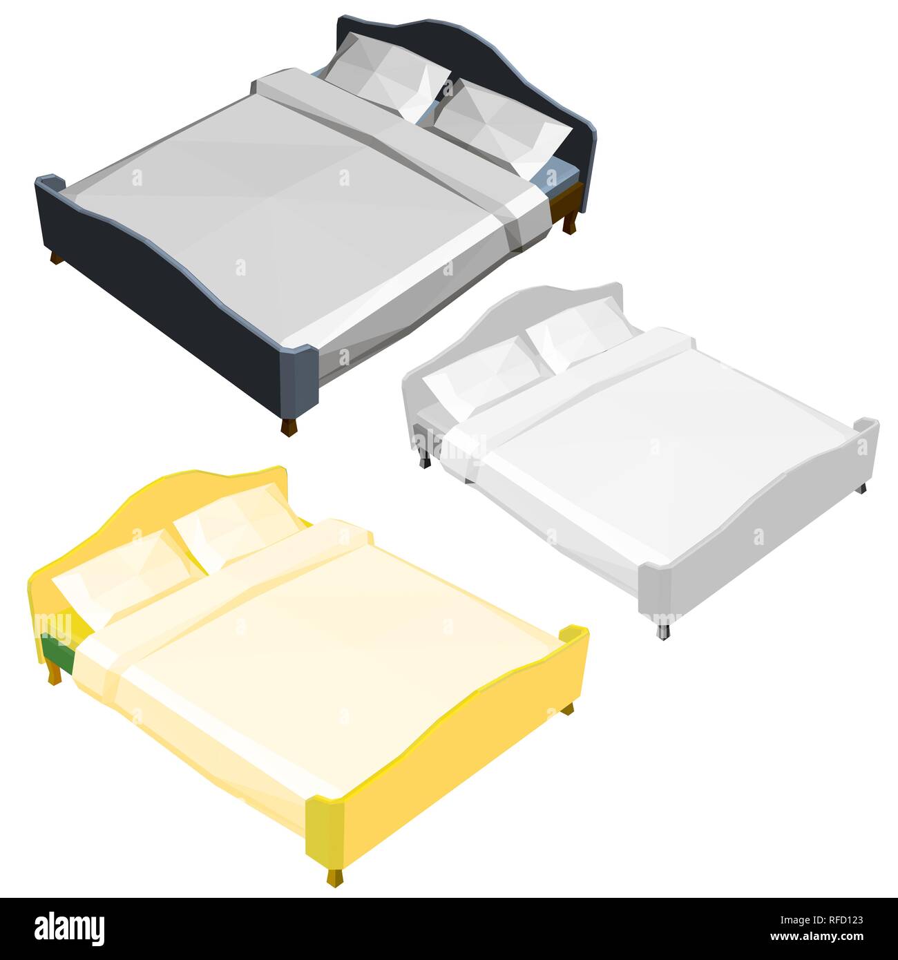 Set with sleeping beds. The beds in isometric and different colors ...