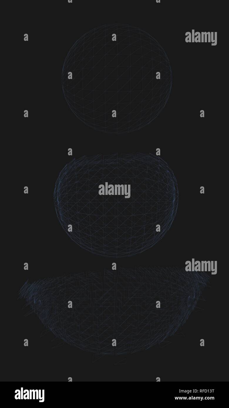 Geometric ball is breaking. The sequence of three stages. Mesh cover ...