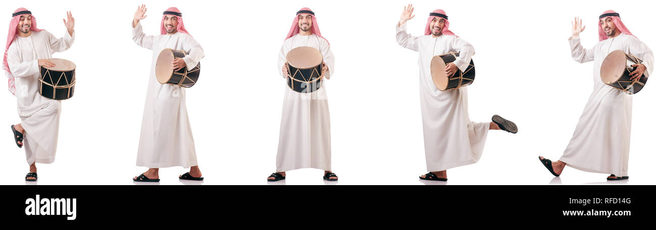 Arab man with drum isolated on white Stock Photo - Alamy