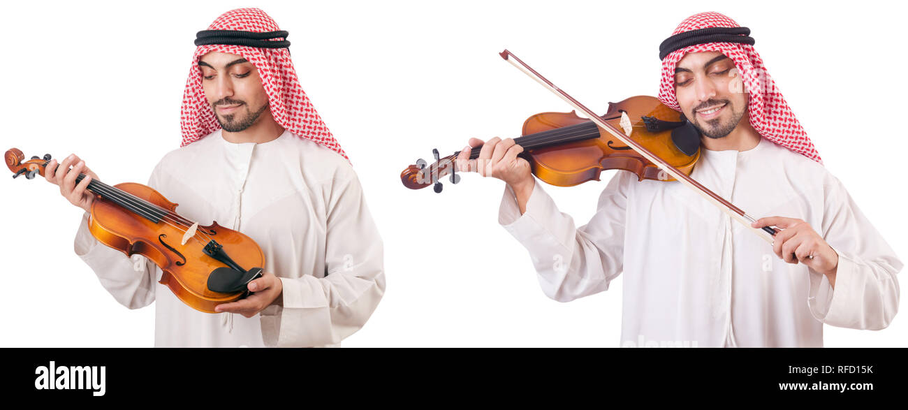 Arab man playing violin isolated on white Stock Photo - Alamy