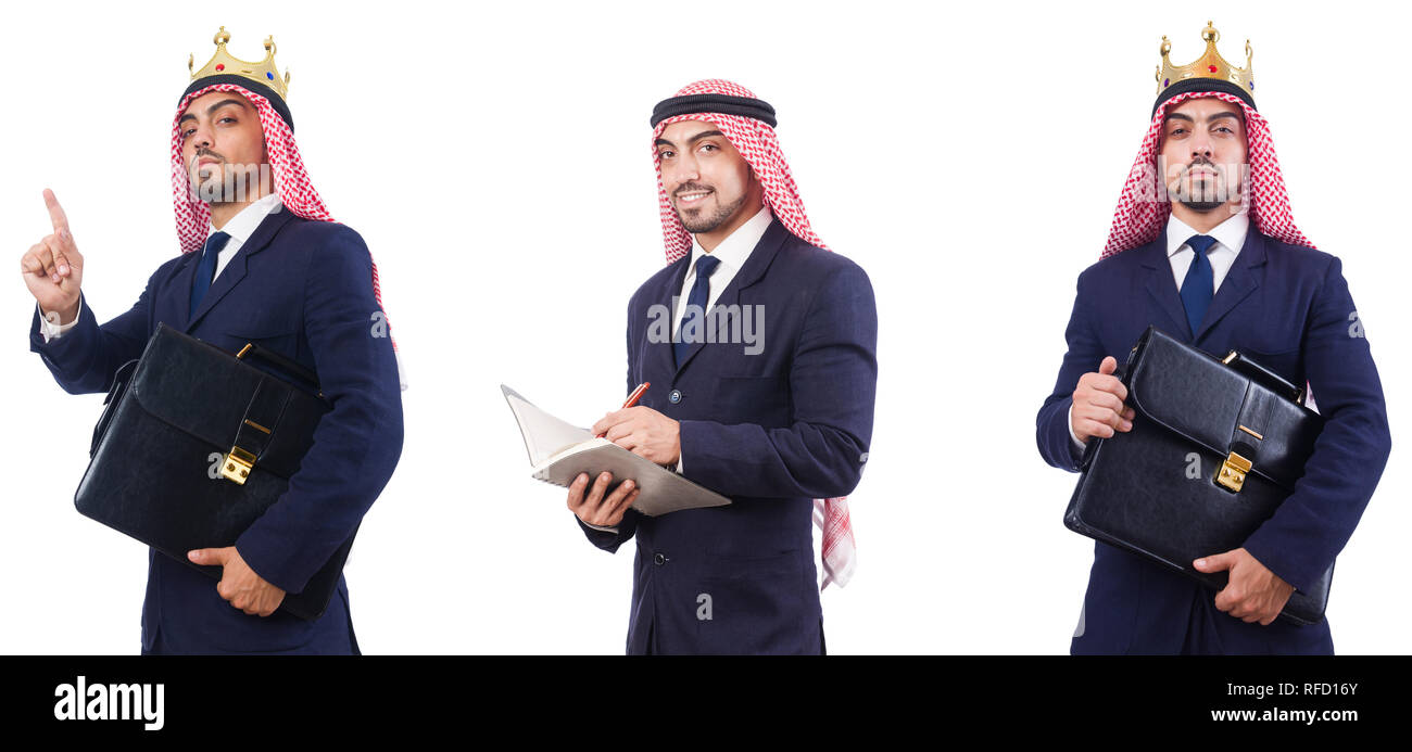 Arab man with bag isolated on white Stock Photo - Alamy