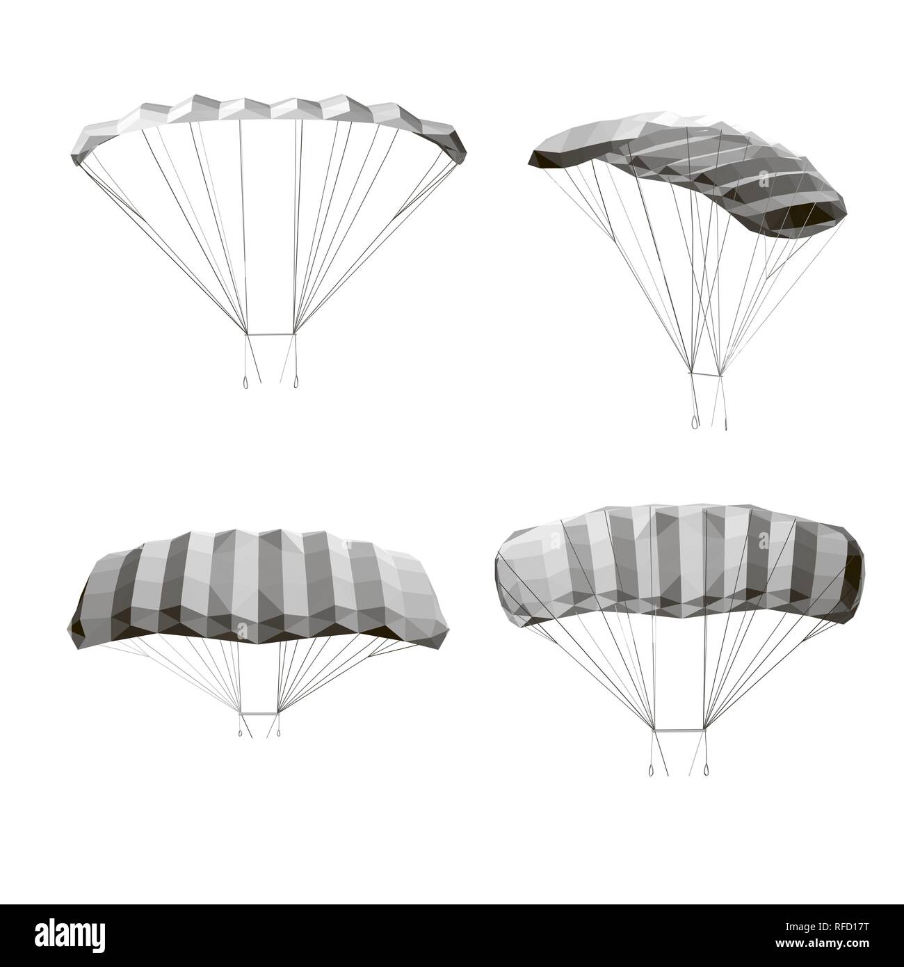 Set with parachutes in different positions. Polygonal models of 3D ...
