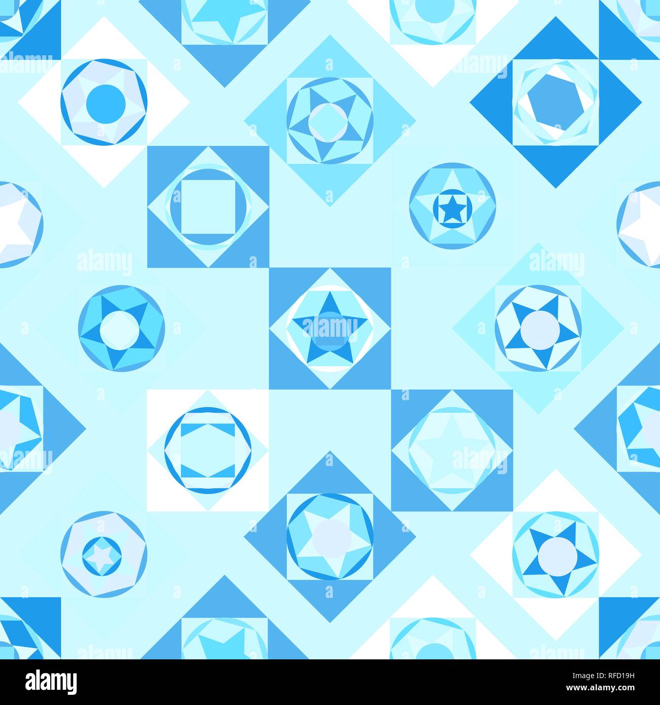 Seamless texture with geometric shapes in blue hues. Vector ...