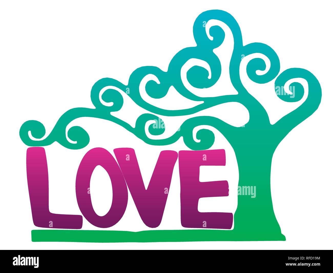 Tree and love. Vector illustration of a green decorative tree with the ...
