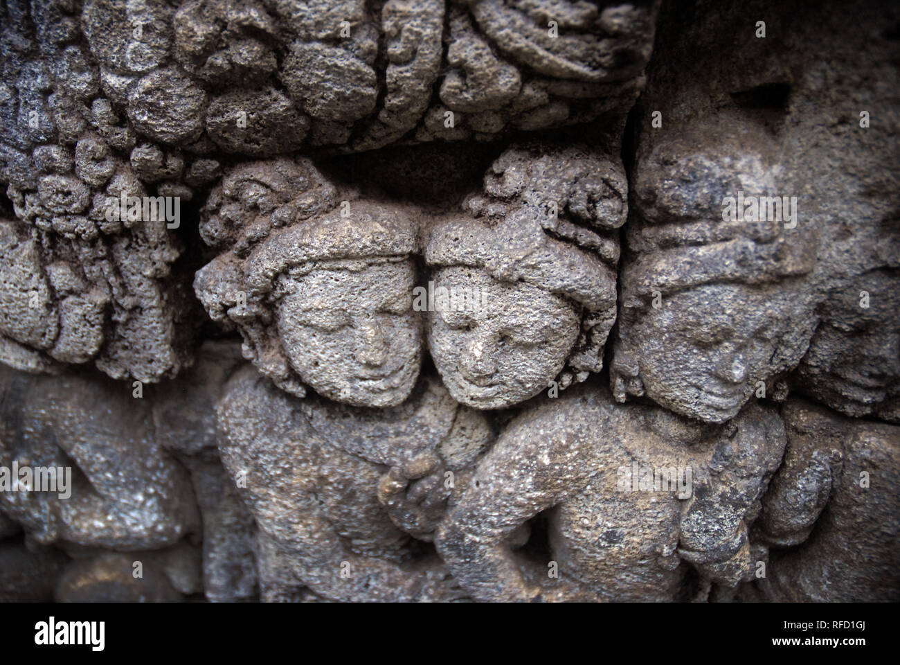 Stone carvings at Borobudur Buddhist Temple, Muntilan, Central Java ...