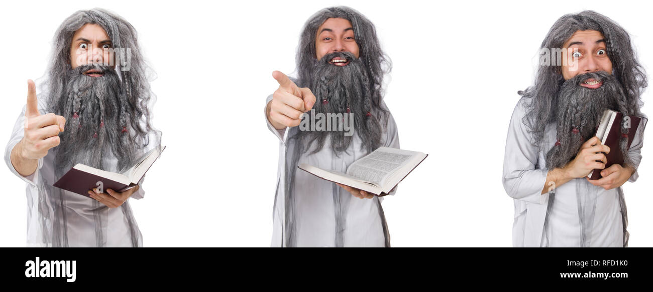Funny old wizard with book Stock Photo - Alamy