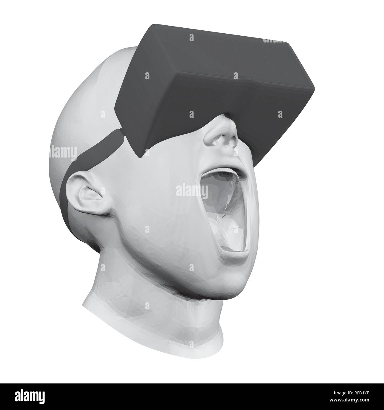 Realistic polygonal male head screaming in virtual reality glasses. 3D ...