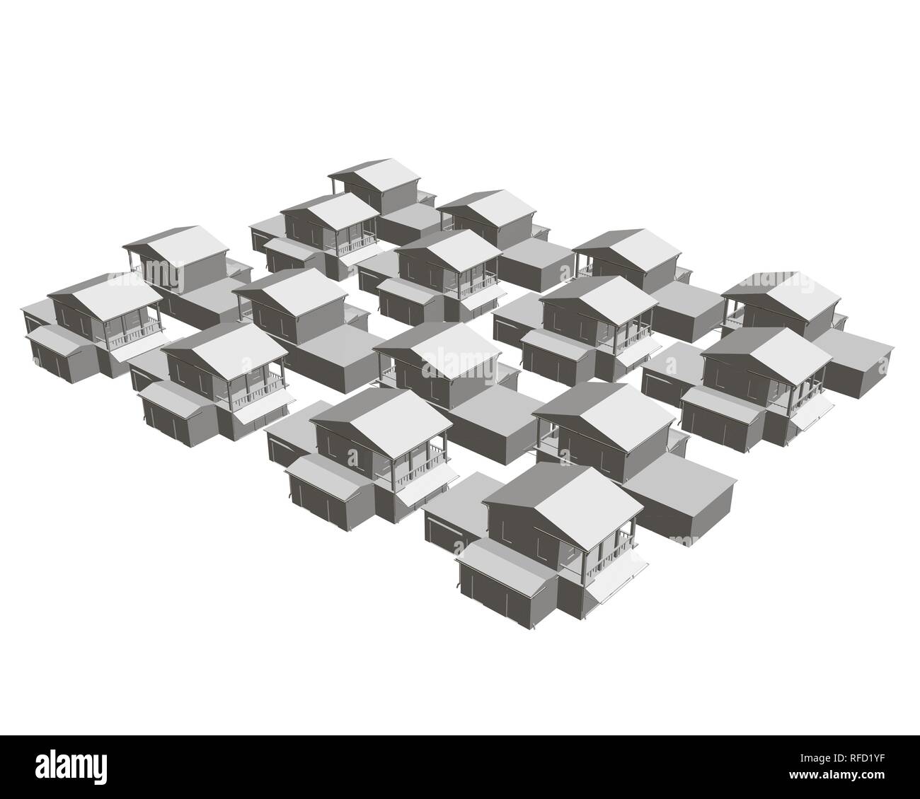 Models of residential buildings in a row. 3D Vector illustration Stock ...