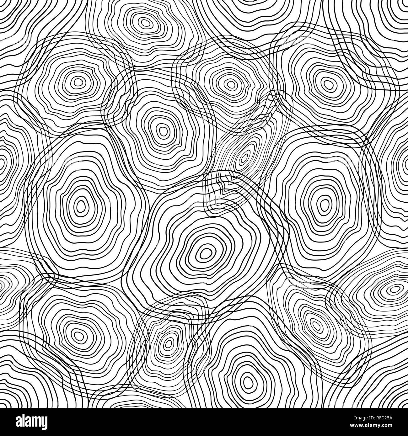 Seamless texture with curved circles. Vector illustration. Black and ...