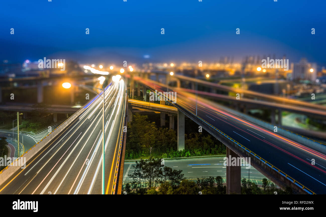 aerial view the overpass at night, shanghai china Stock Photo - Alamy