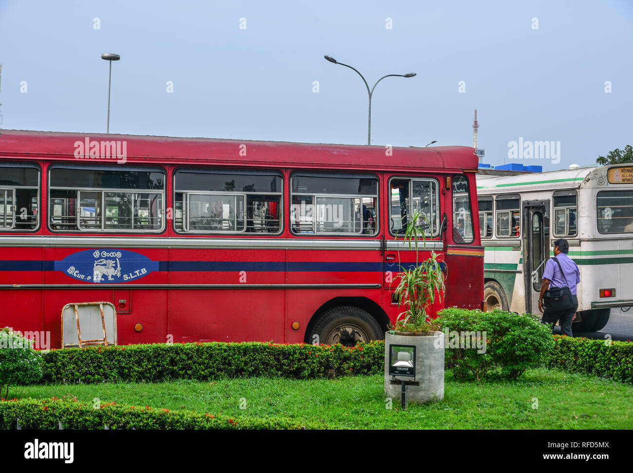 Galle, Sri Lanka - Dec 22, 2018. Local bus running on street in Galle ...