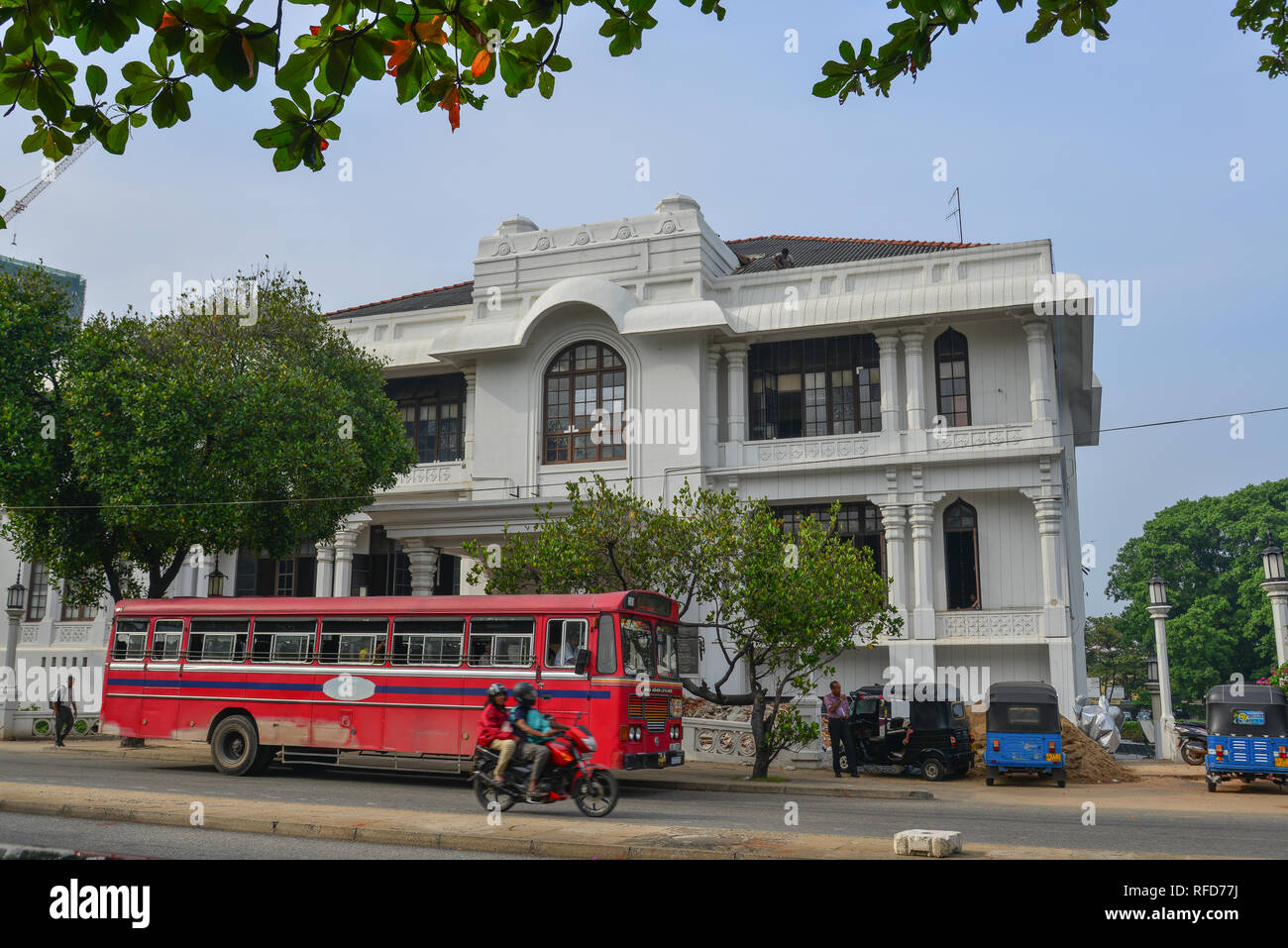 Galle, Sri Lanka - Dec 22, 2018. Local bus running on street in Galle ...