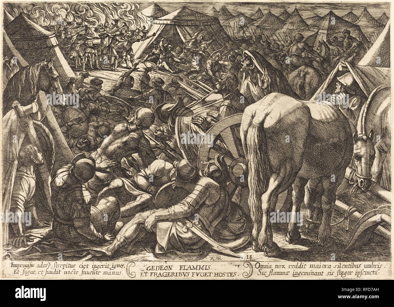 Gideon Frightens His Enemies in Their Camp. Dated: 1613. Medium ...