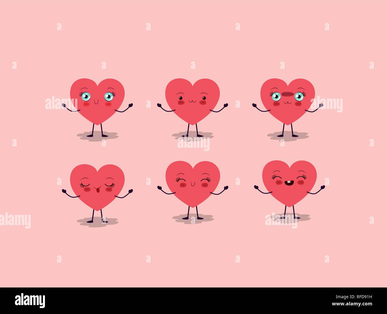 group of female hearts love kawaii characters Stock Vector Image & Art ...