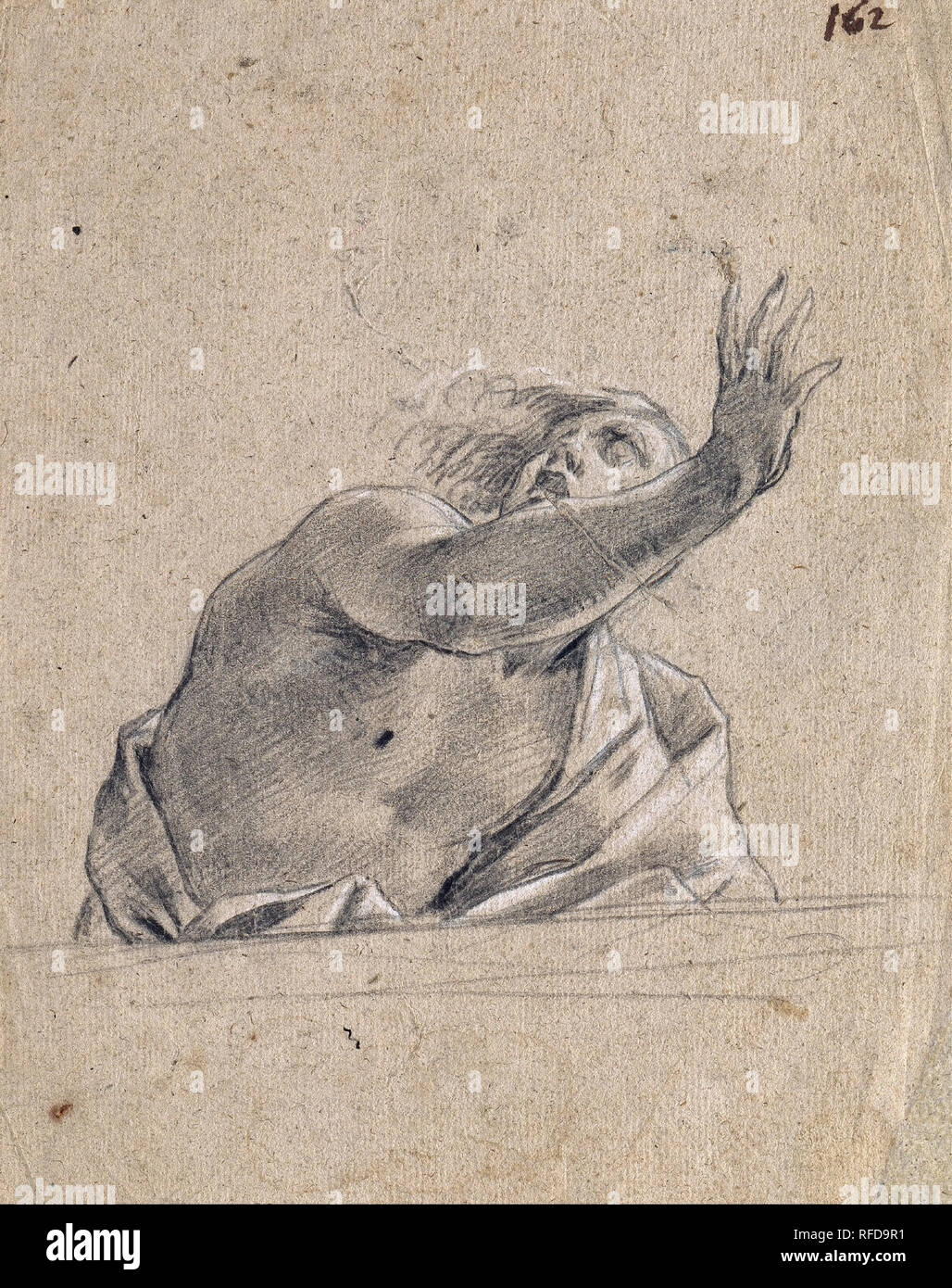 Man with Raised Arm Behind a Parapet. Date/Period: 1648. Drawing. White ...