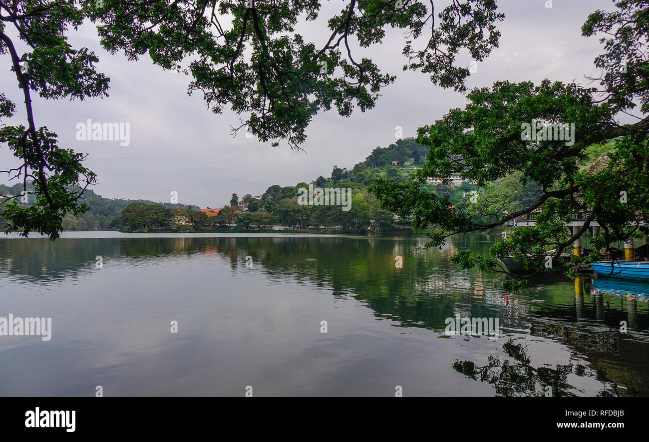 Lake Kandy at the sunny day in Sri Lanka. The Lake also known as Kiri ...