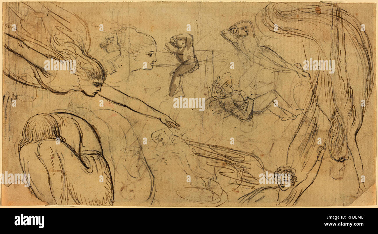 Sheet of Studies with Angels and Cowering Figures (Illustration for ...