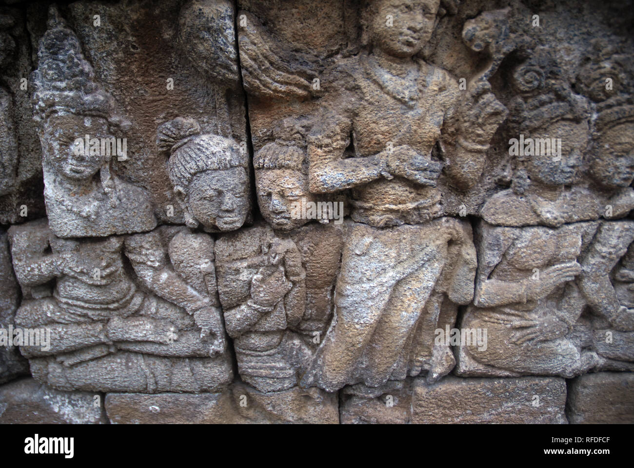 Stone carvings at Borobudur Buddhist Temple, Muntilan, Central Java ...