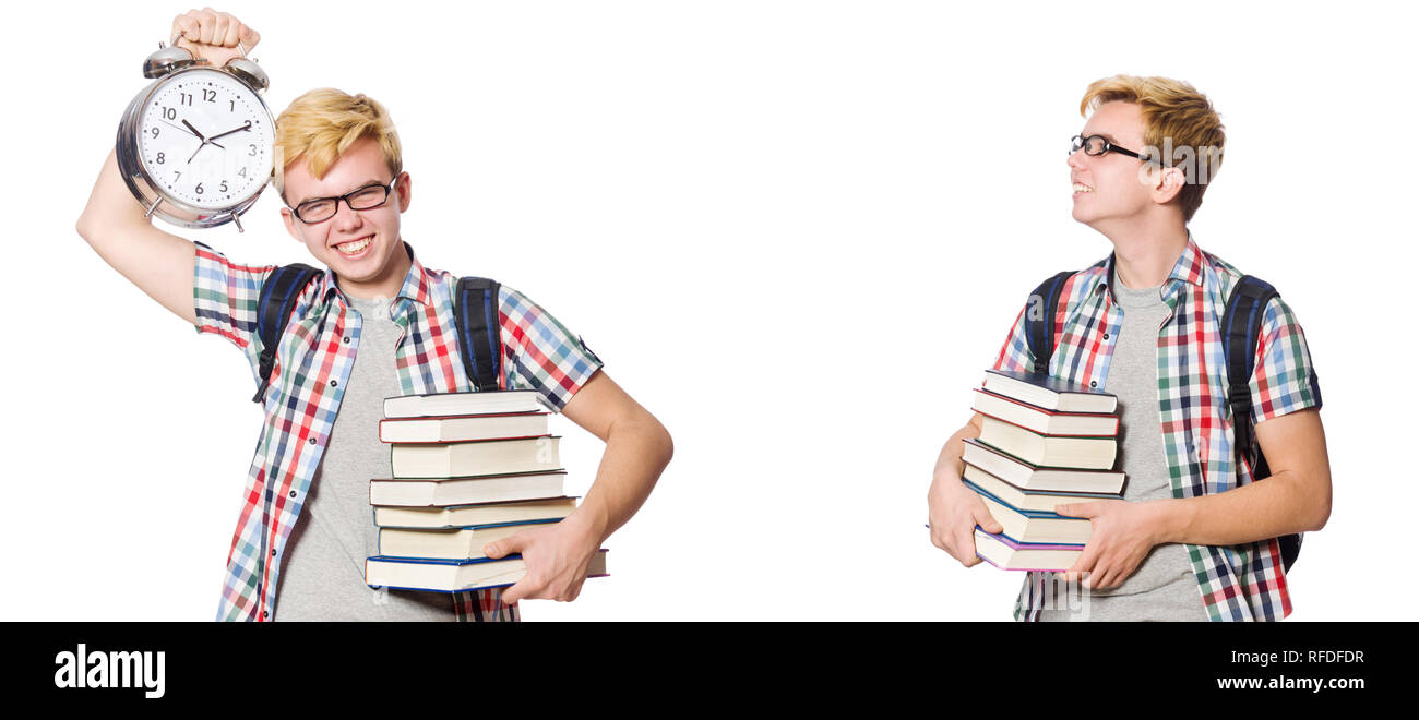 Young boy with alarm-clock in time management concept Stock Photo - Alamy