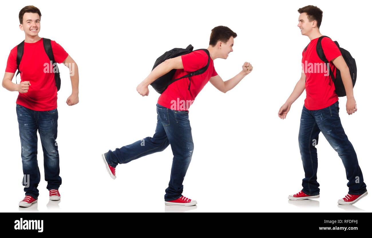 Young student with backpack isolated on white Stock Photo - Alamy