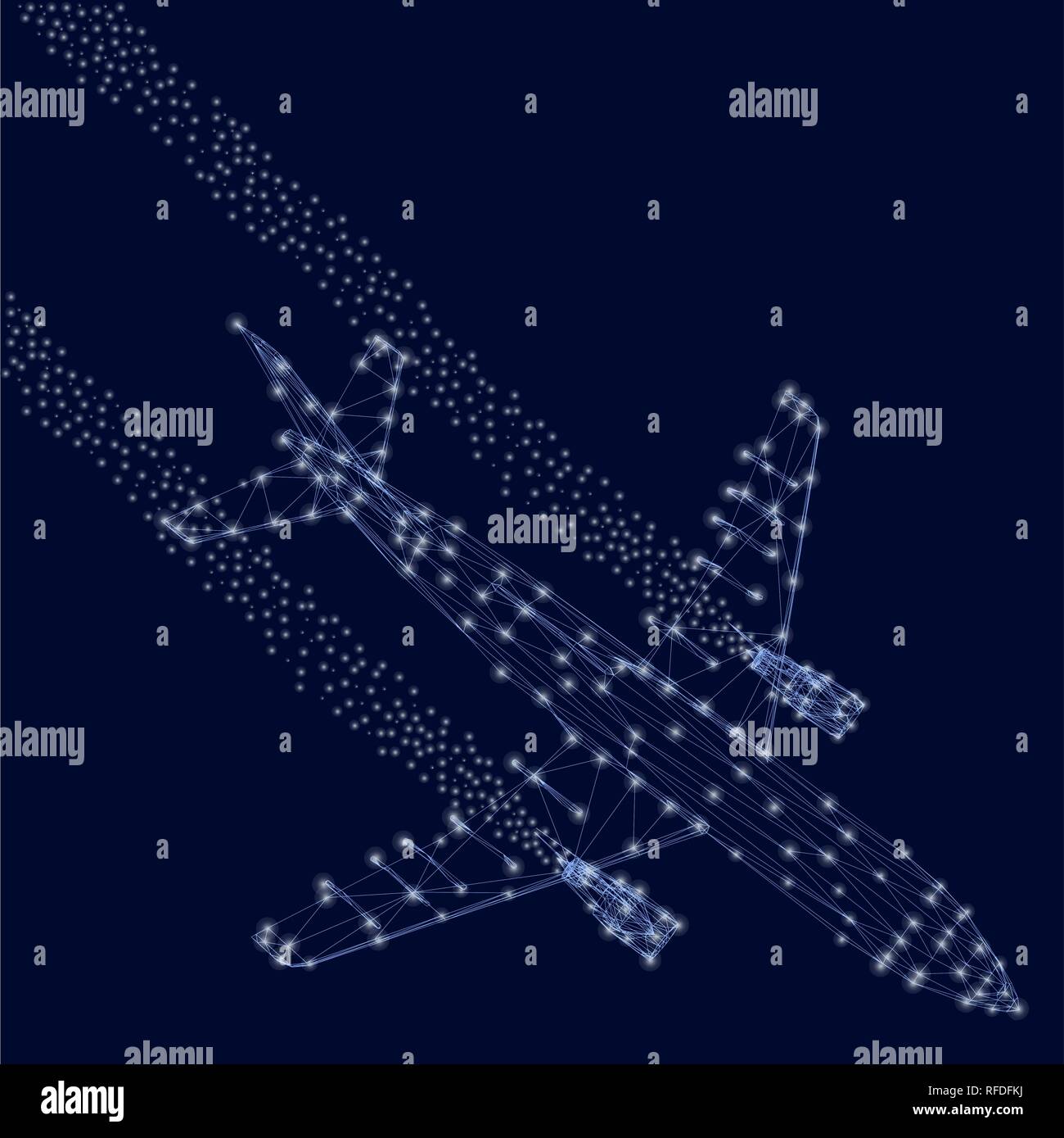 Polygonal plane. Background with the wireframe of a jet plane with a ...