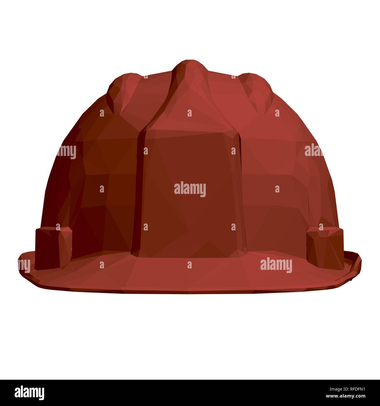 Red protective helmet. Polygonal construction helmet in 3D. Front view ...