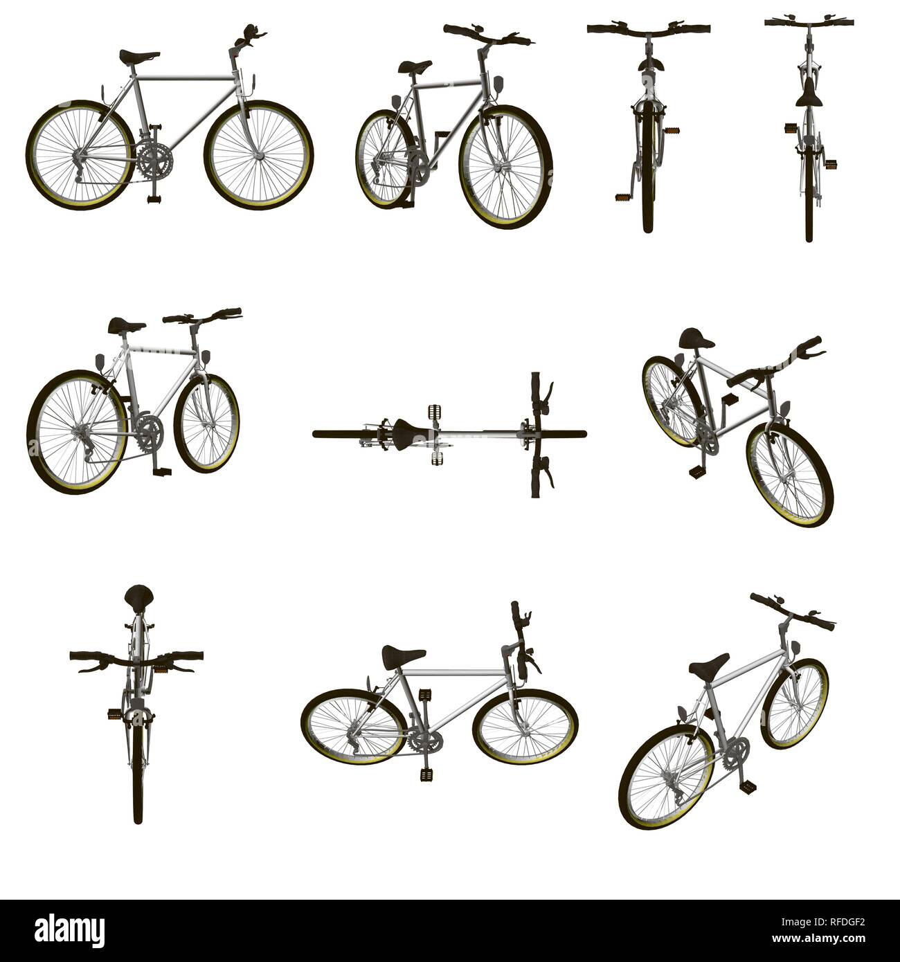 Set with a bicycle. Detailed realistic bicycle in various positions. 10 ...