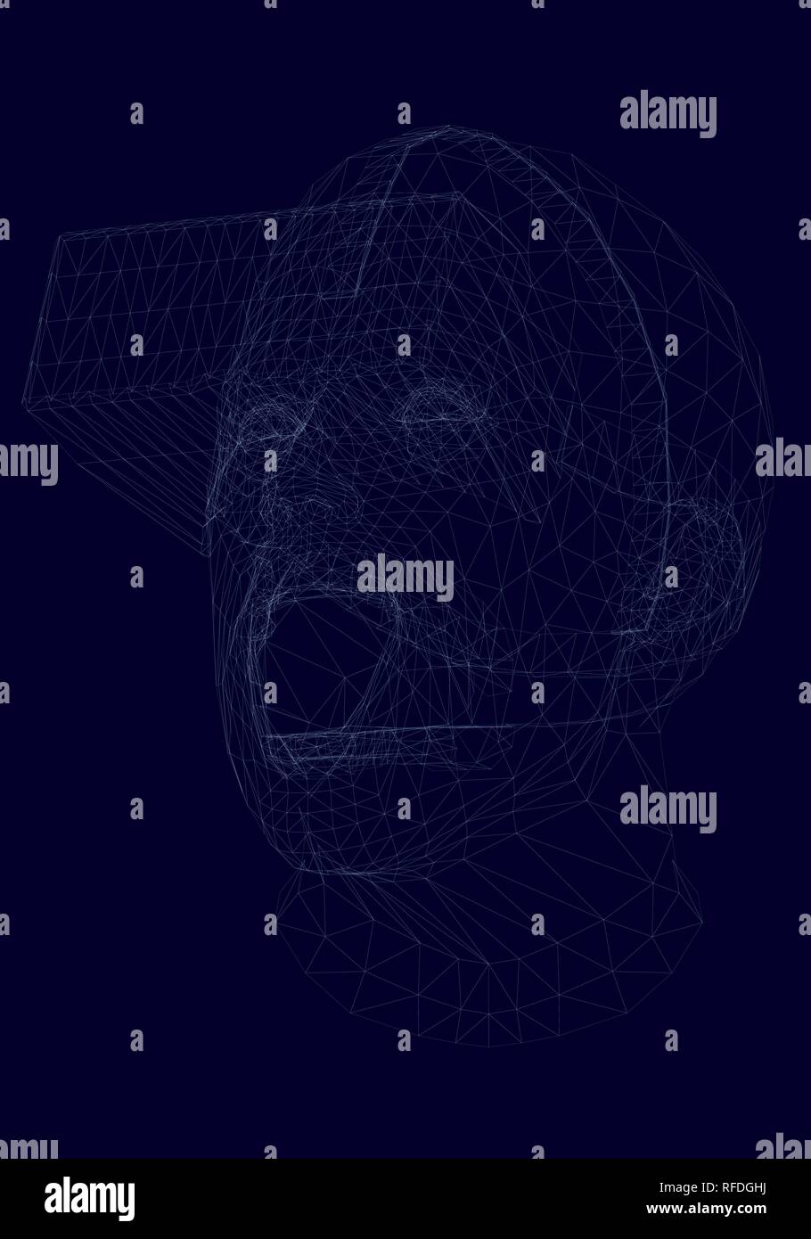 Head with glasses VR. The wireframe of the head of a man with glasses ...