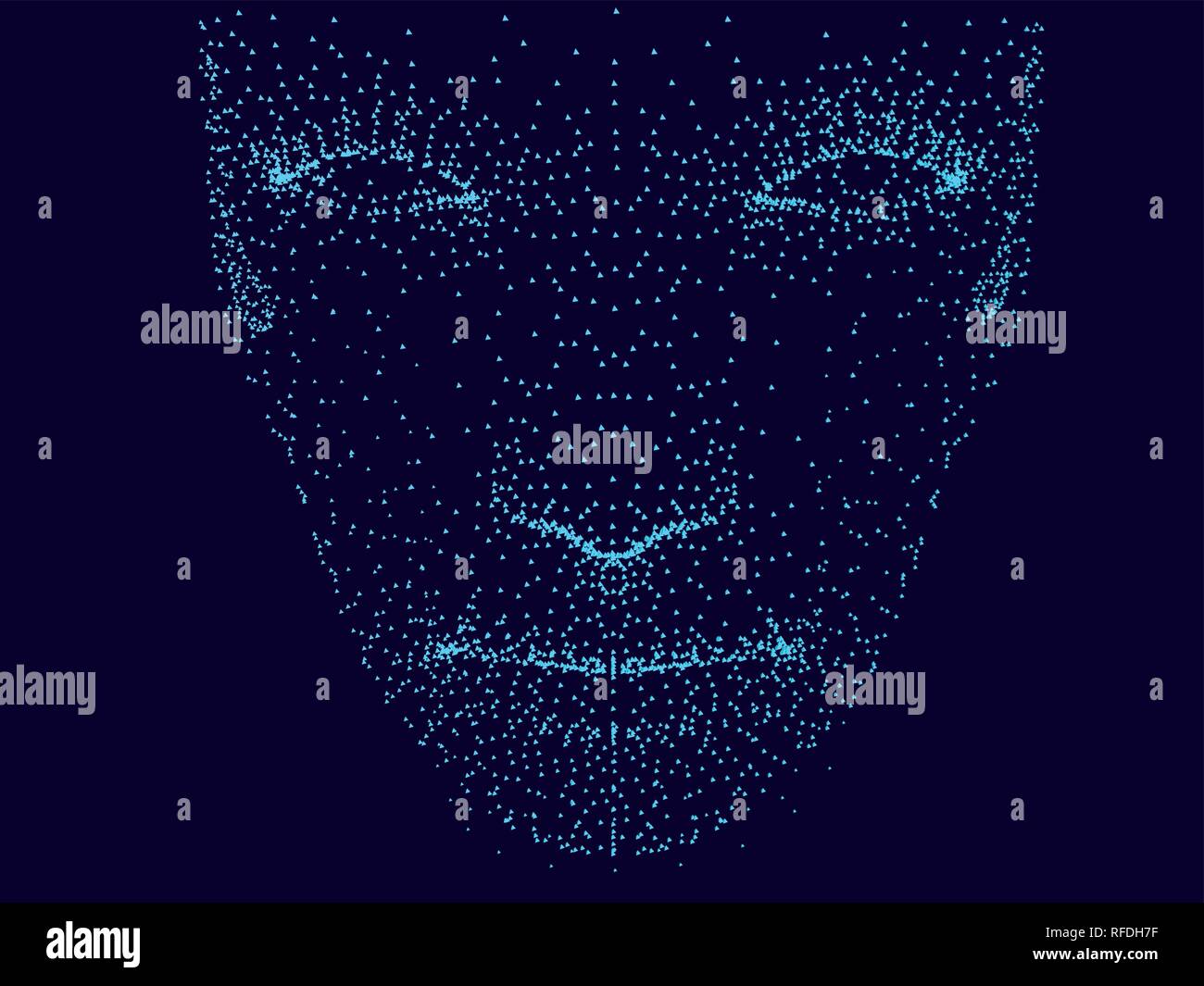 The face of a man in front of points. Man's face on a dark blue ...