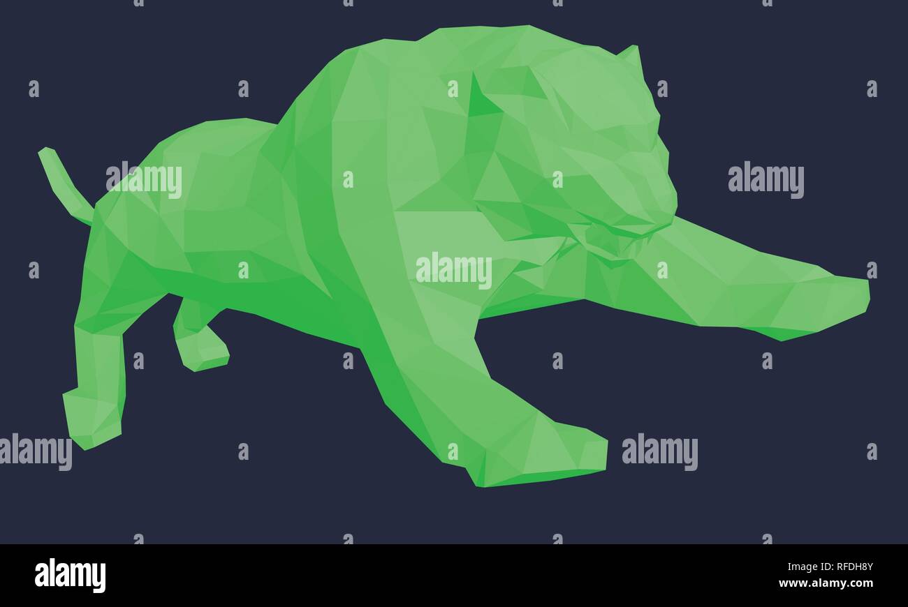 Green low polygon tiger in a jump. Vector illustration Stock Vector ...