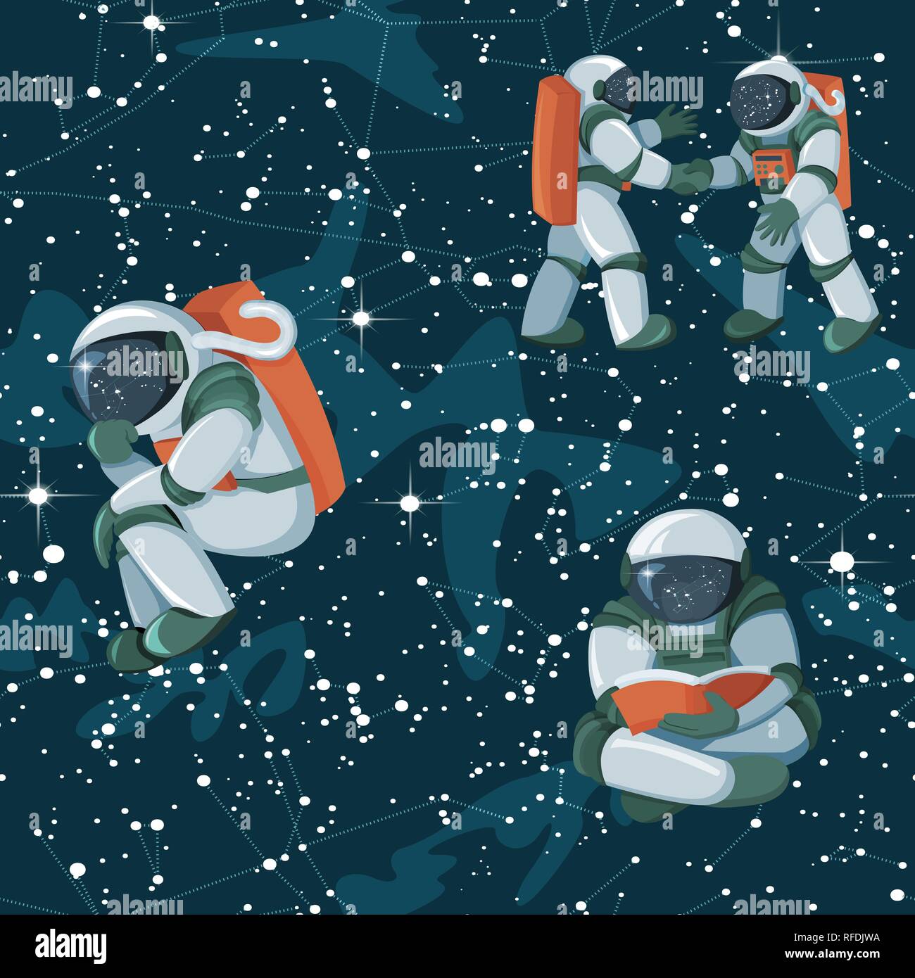 Cute funny cosmonaut astronaut spaceman characters exploring outer ...