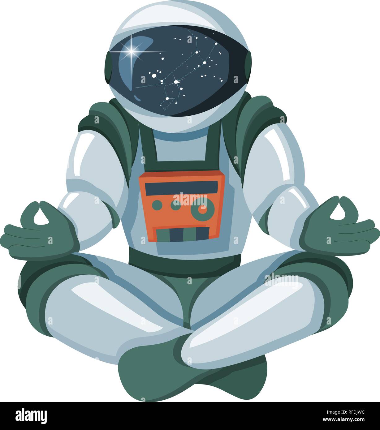 Figure of the astronaut sitting in Buddha pose. Meditation in space ...