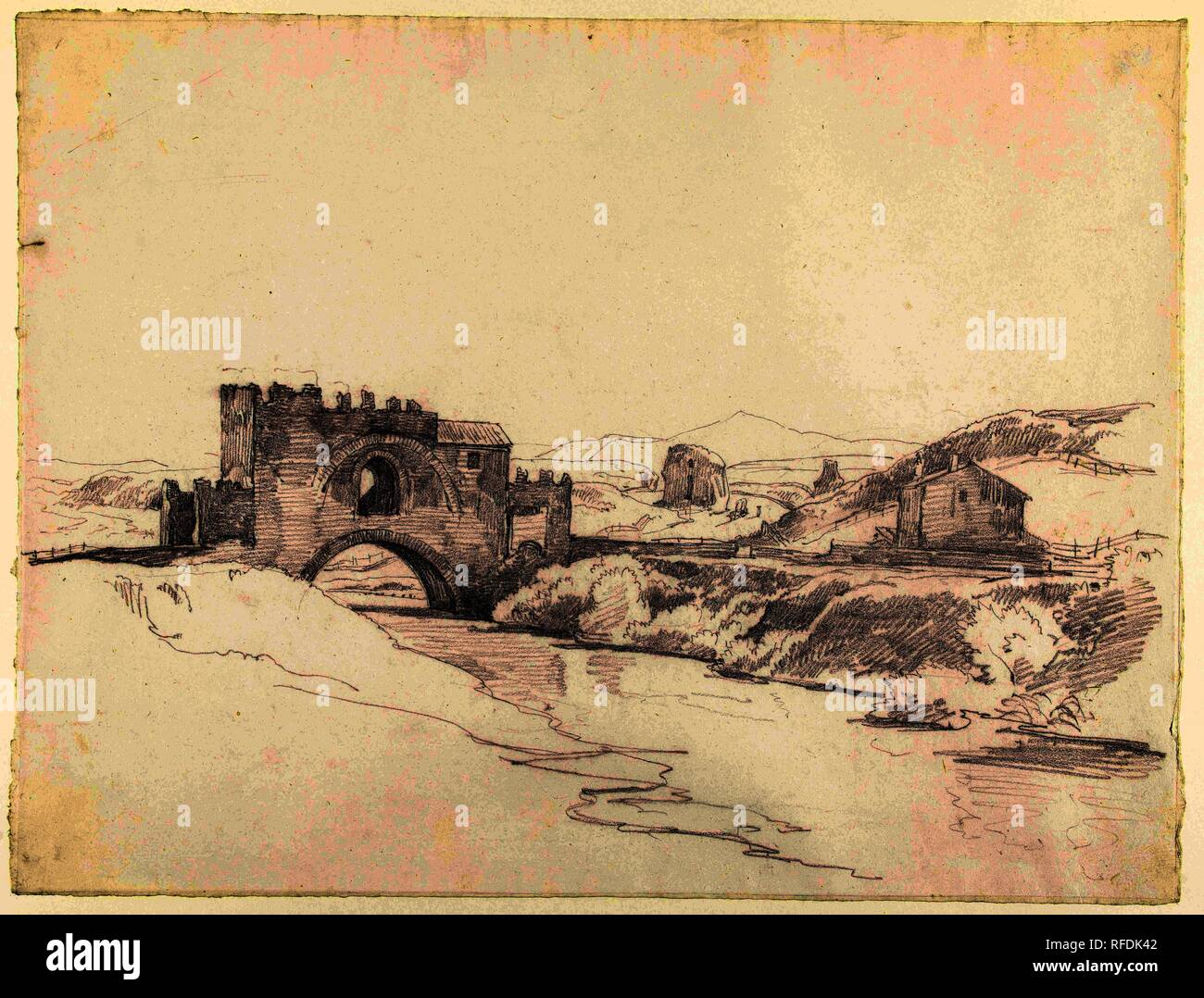 Landscape with the Ponte Nomentano at Rome. Draughtsman: Hendrik Voogd ...