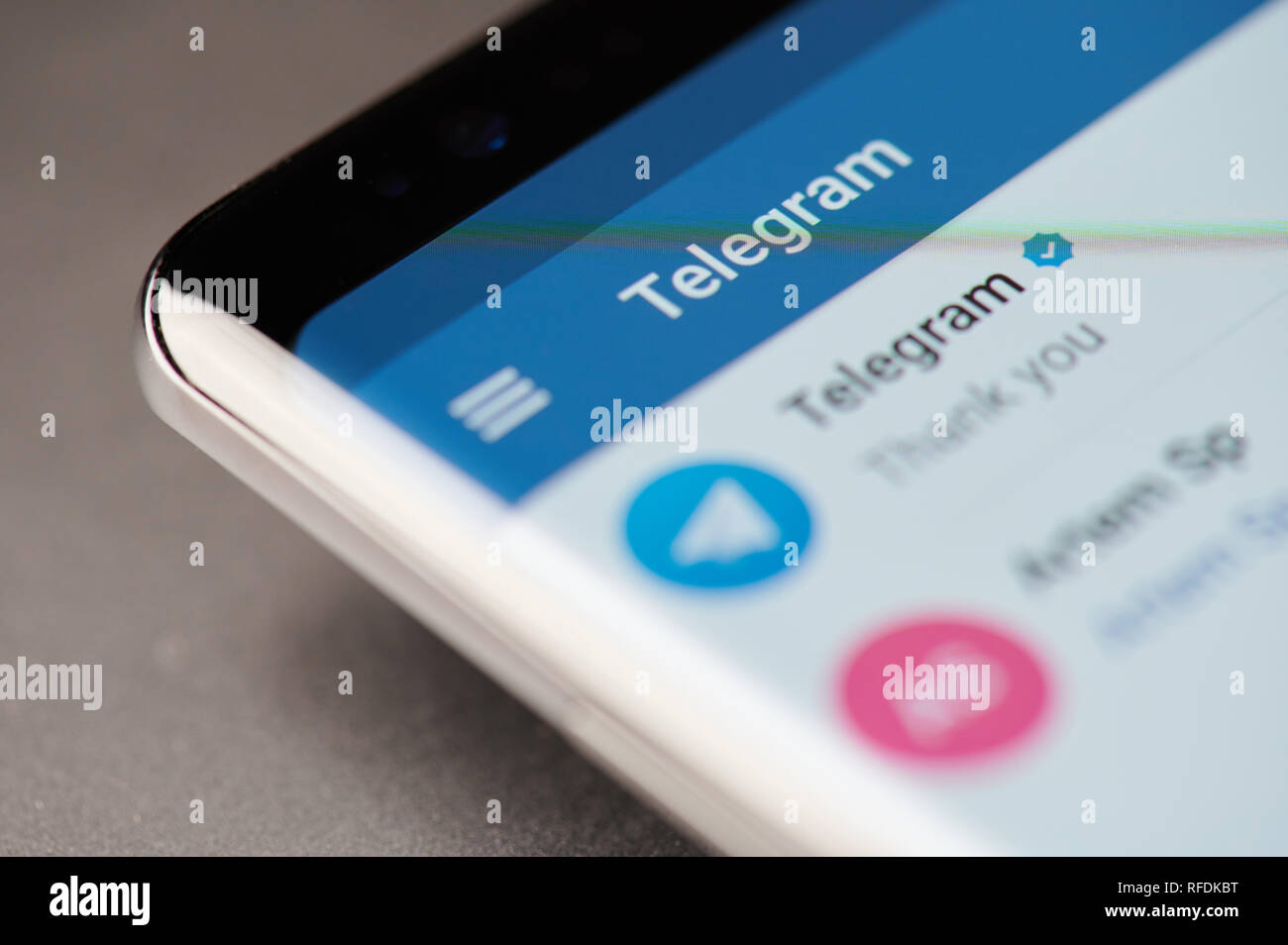 New york, USA - january 24, 2019: Telegram messenger menu on device ...