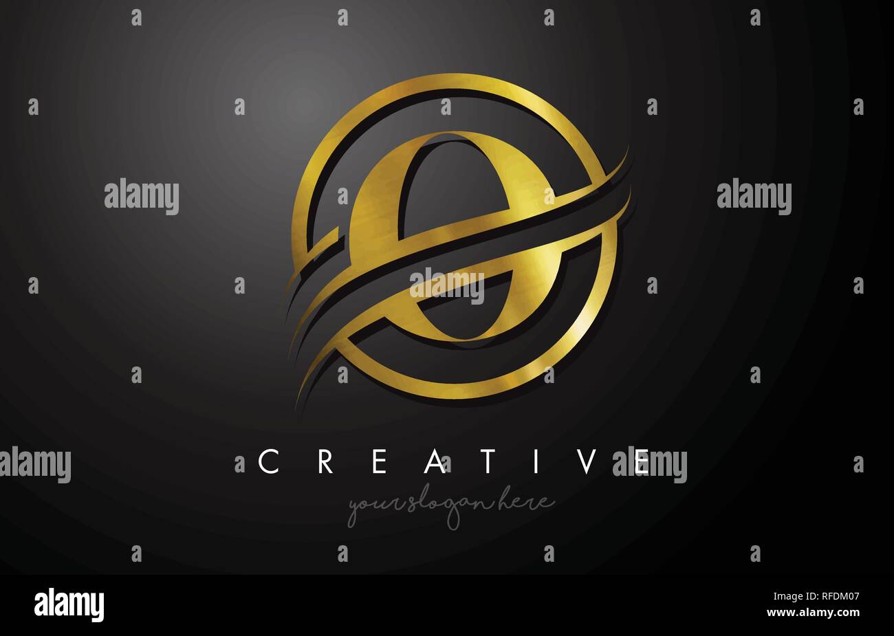 O Golden Letter Logo Design with Circle Swoosh and Gold Metal Texture ...