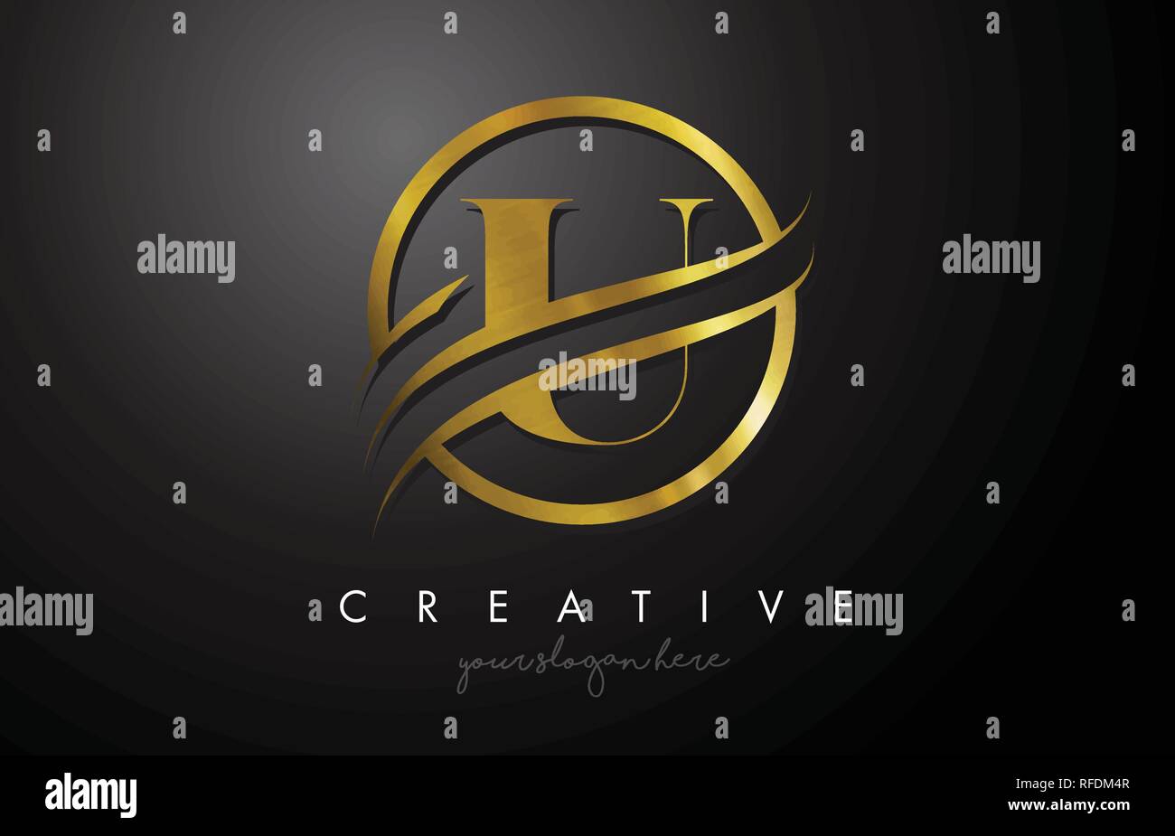 U Golden Letter Logo Design with Circle Swoosh and Gold Metal Texture ...