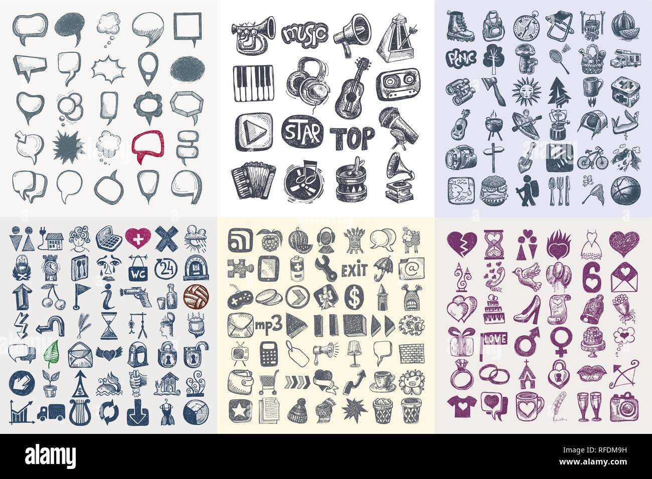 mega big set of sketch drawing doodle icon collection Stock Vector ...