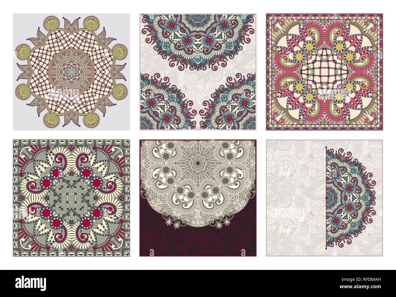 set of traditional kalamkari ornamental floral paisley design Stock ...