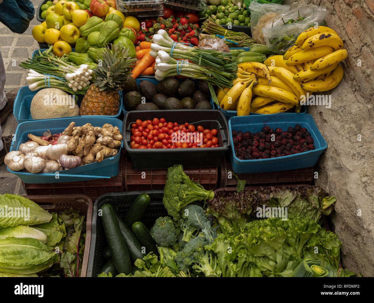 Produce in a small organic market stall, in San Miguel de Allende ...