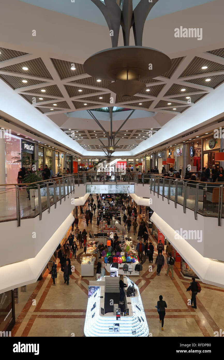 Interior view of Azrieli Center shopping mall. Tel Aviv Israel Stock ...