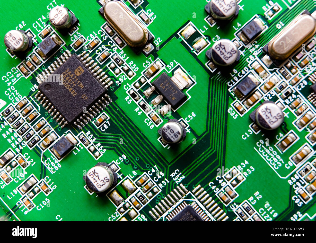 Green electronic video capture card close-up. Closeup Stock Photo - Alamy