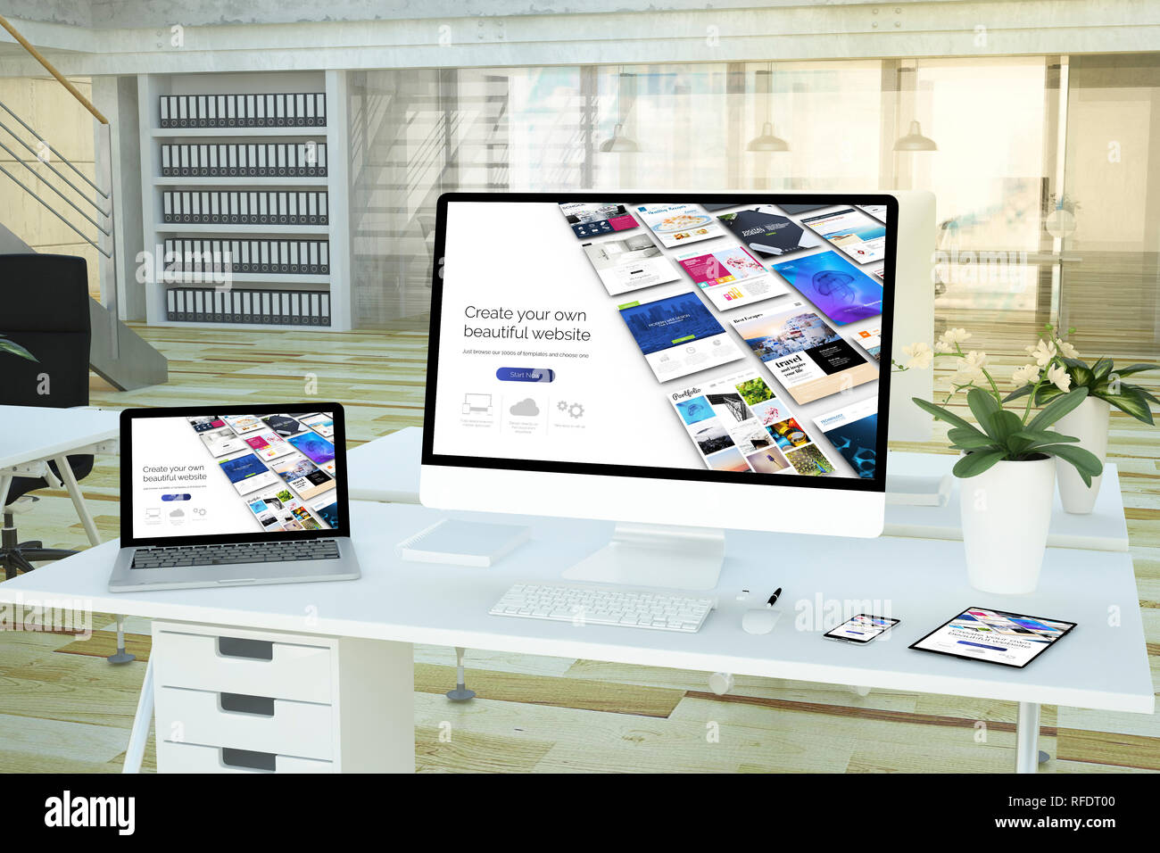 responsive devices website builder 3d rendering Stock Photo - Alamy