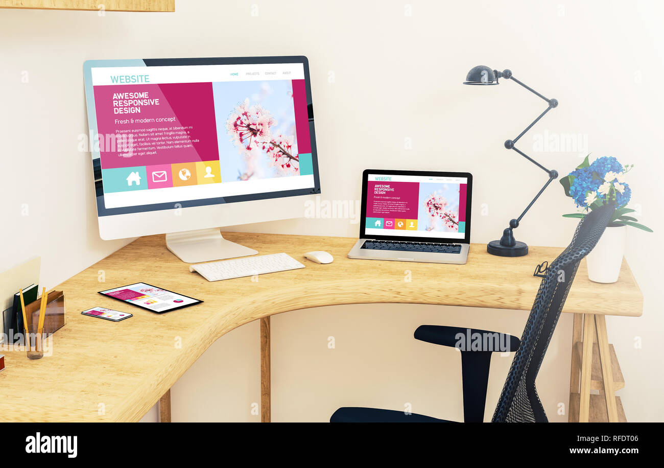 responsive devices on desktop corner showing awesome colorful ...