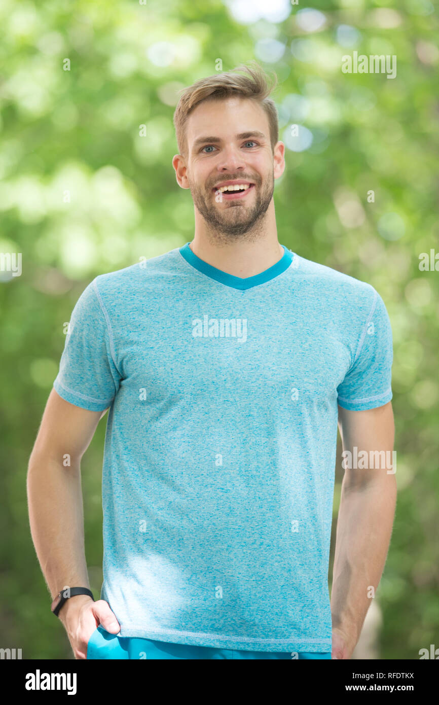 Man sporty appearance with pedometer gadget. Fitness tracker concept ...