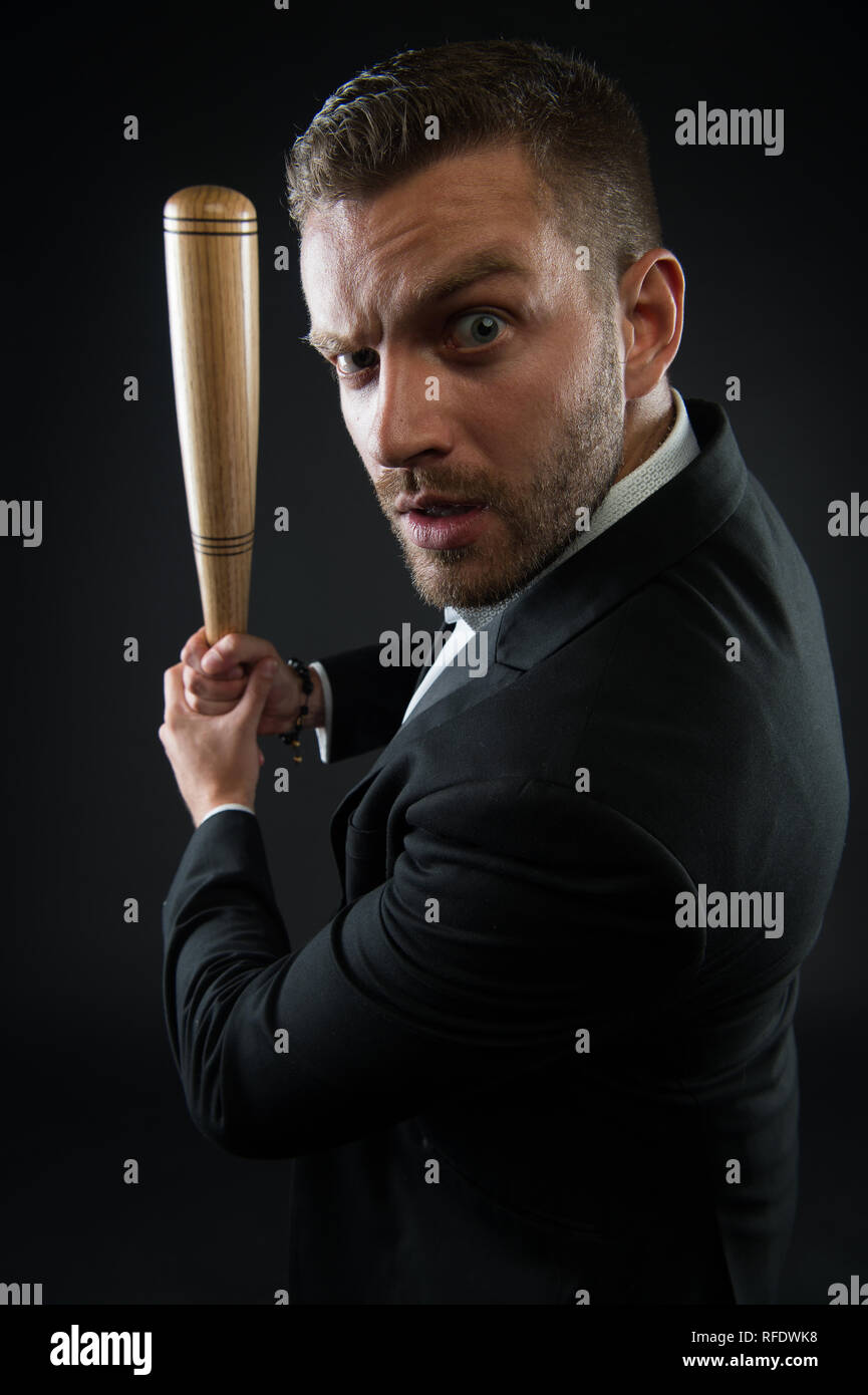 Businessman or man in formal suit on dark background. Man on strict ...