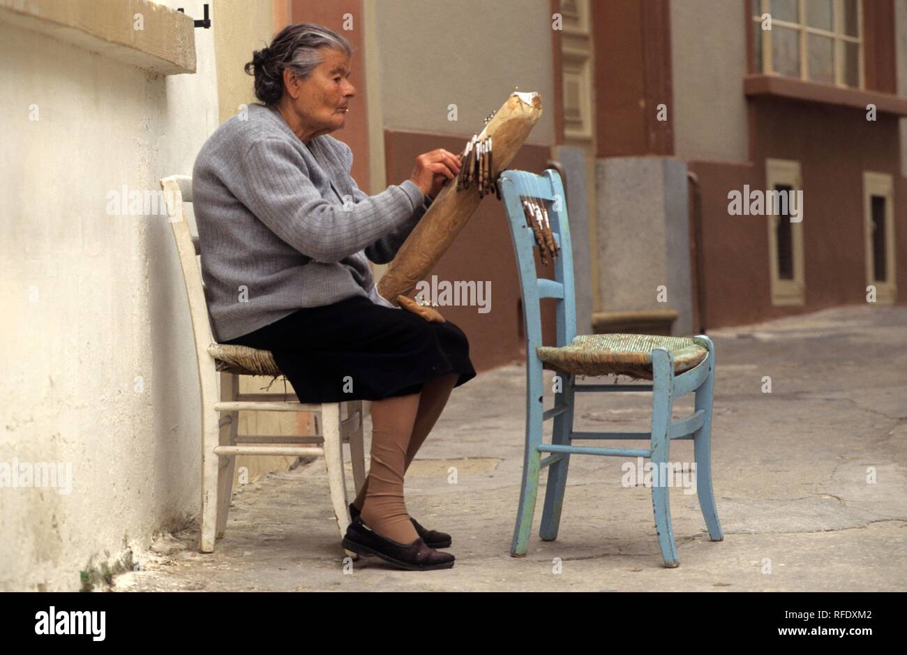 Traditional making of lace in Victoria, Gozo island, Malta Stock Photo ...