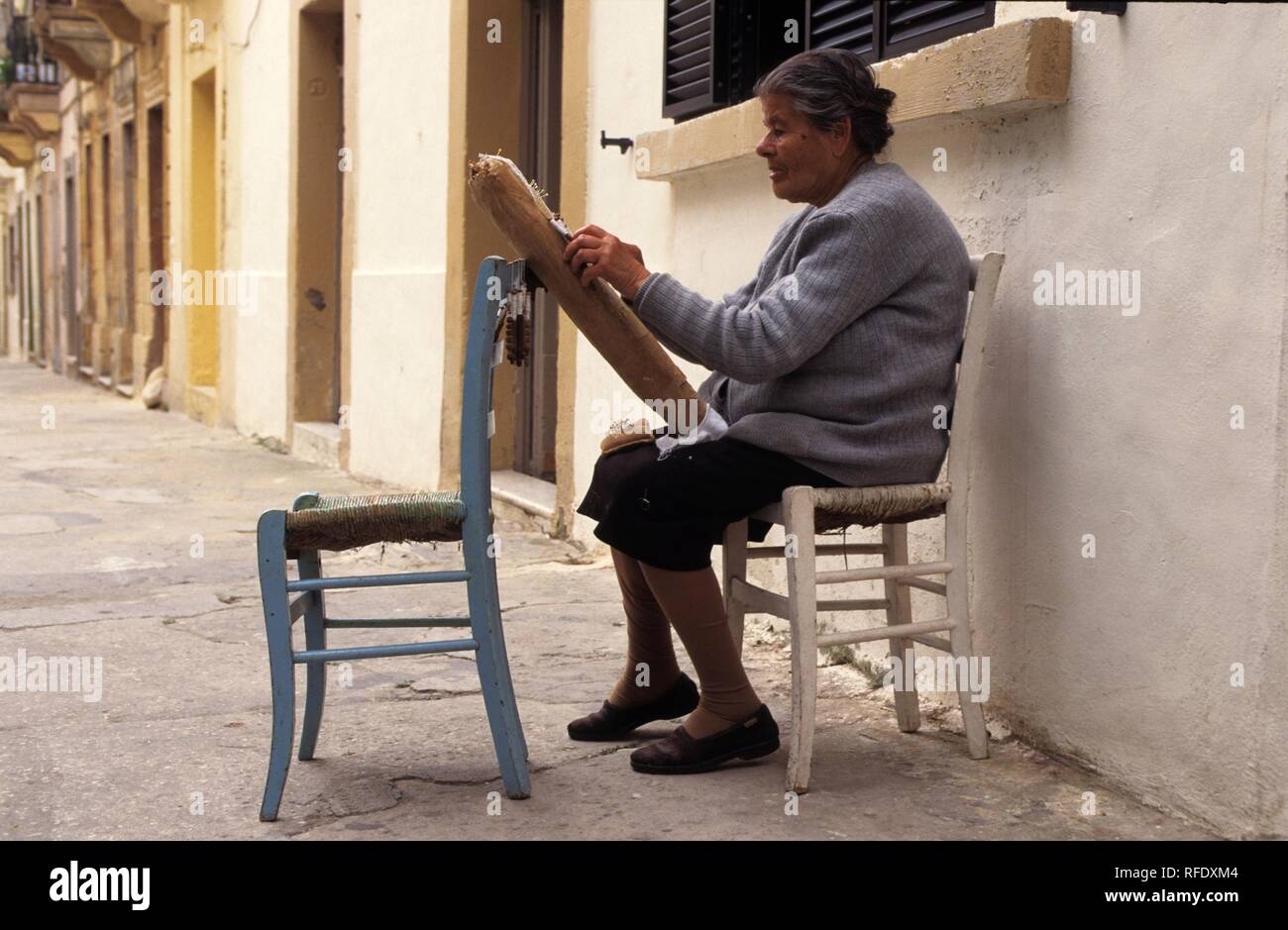 Traditional making of lace in Victoria, Gozo island, Malta Stock Photo ...